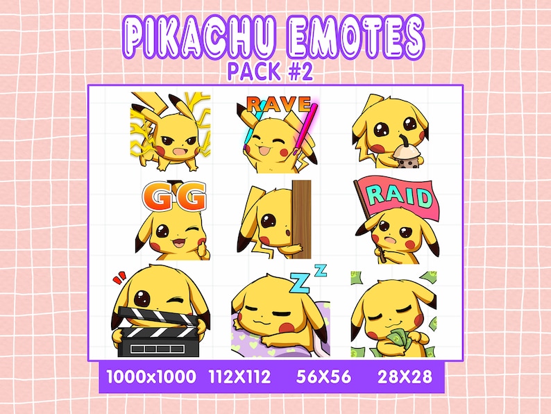 Cute Pikachu Emotes for Twitch or Discord Streamers, Pikachu Emoji Pack ...
