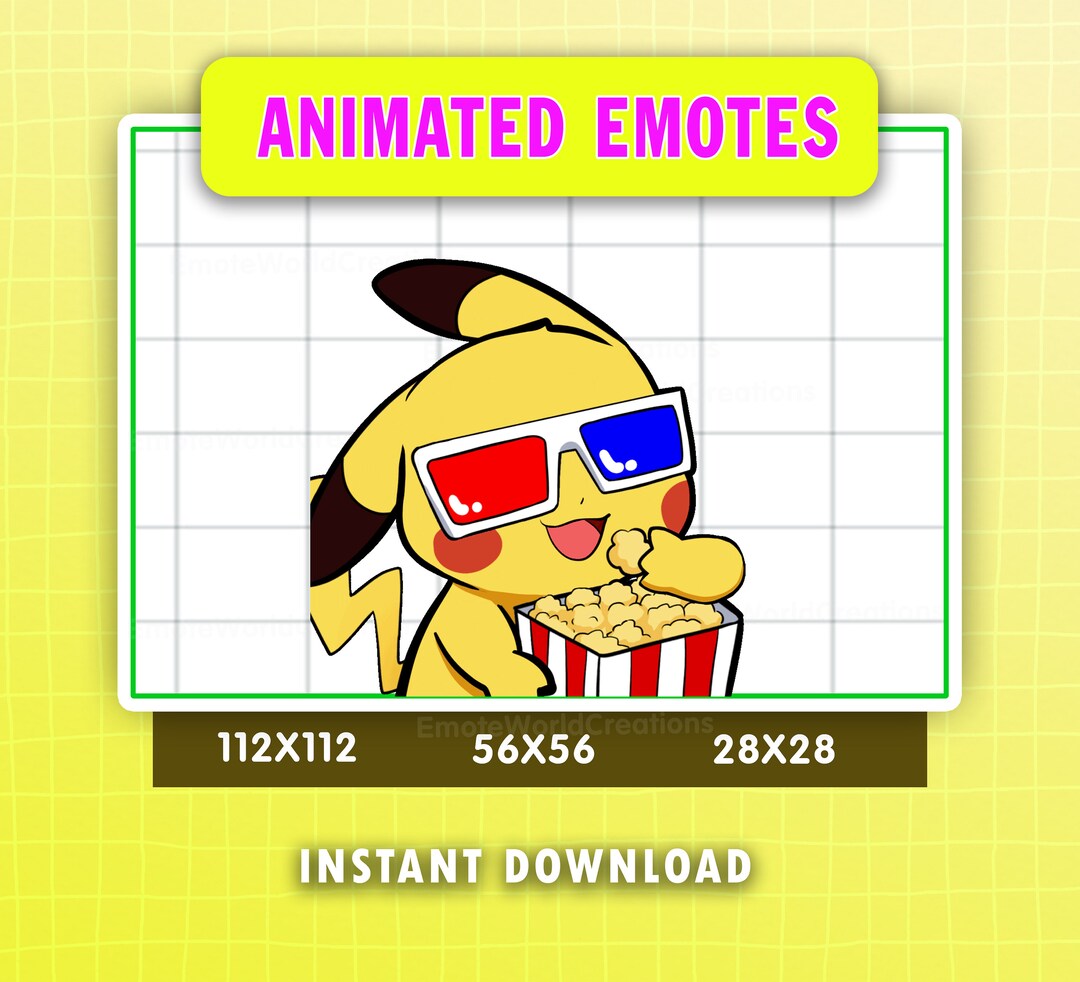 Animated Pikachu Popcorn Emote for Twitch or Discord Streamers, Popcorn ...