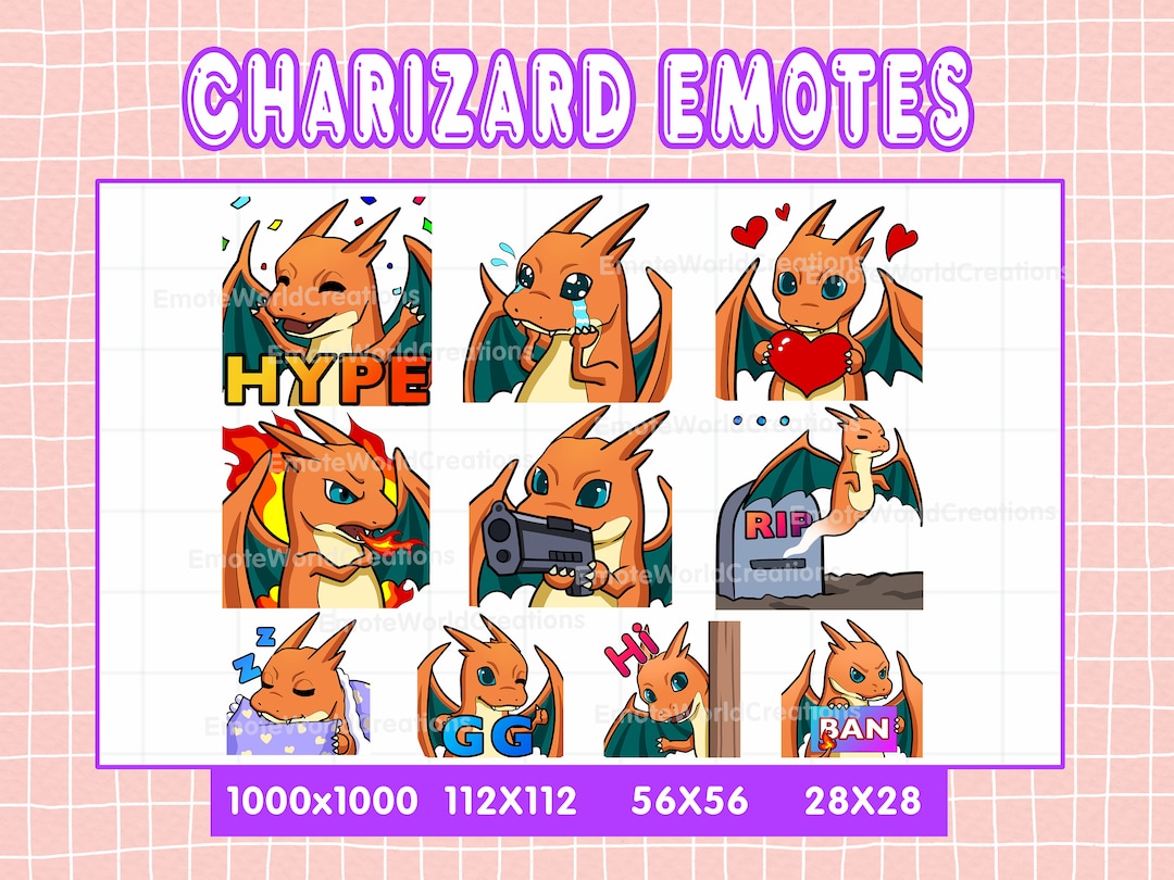 Cute Charizard Pokemon Emotes for Twitch or Discord Streamers, 10 ...