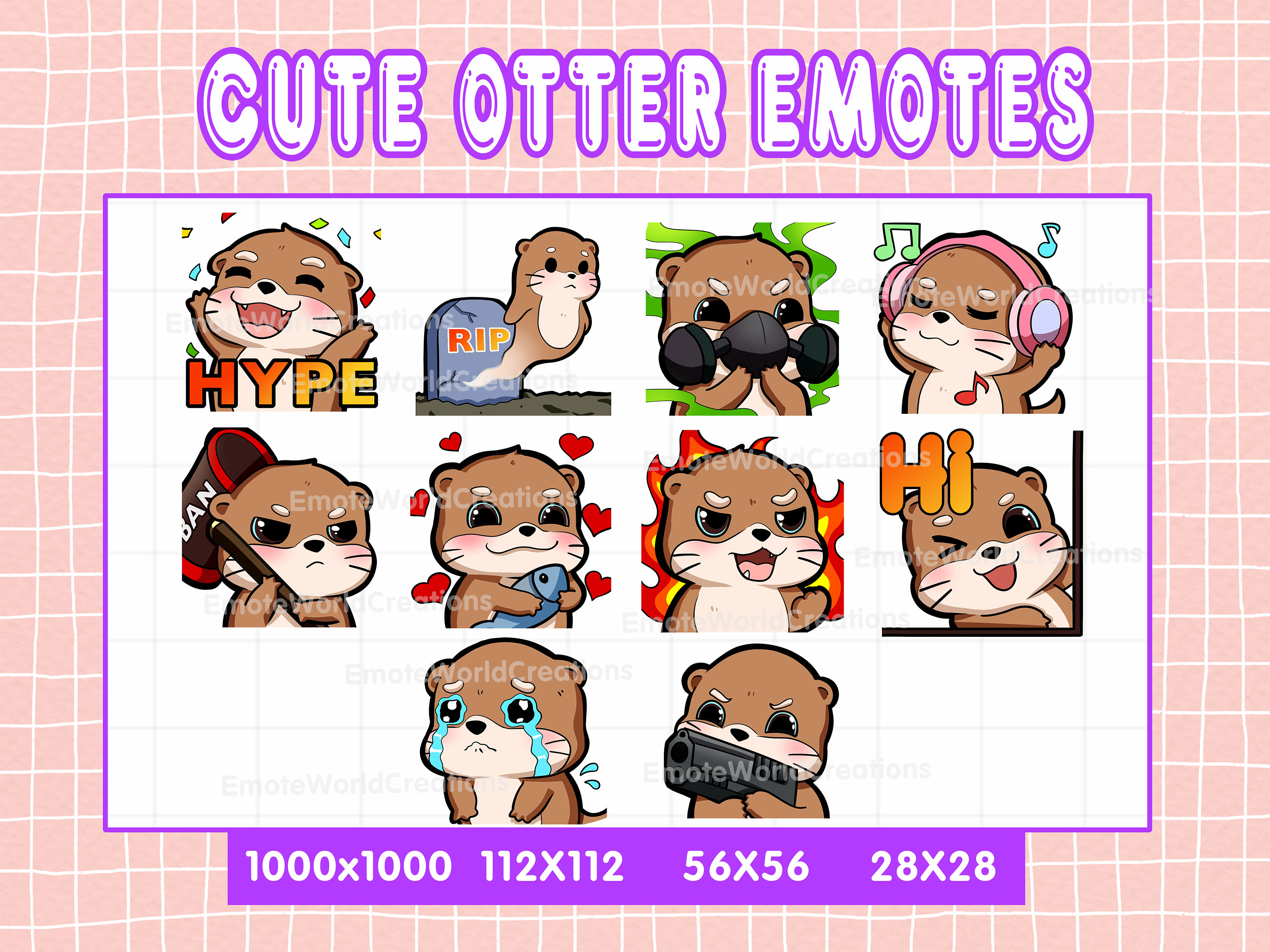 Cute Otter Emotes for Twitch or Discord Streamers, 10 Otter Emoji Pack ...