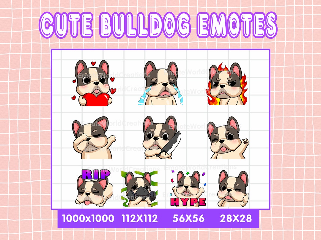 Cute Bulldog Dog Emotes for Twitch or Discord Streamers, Dog Emoji ...