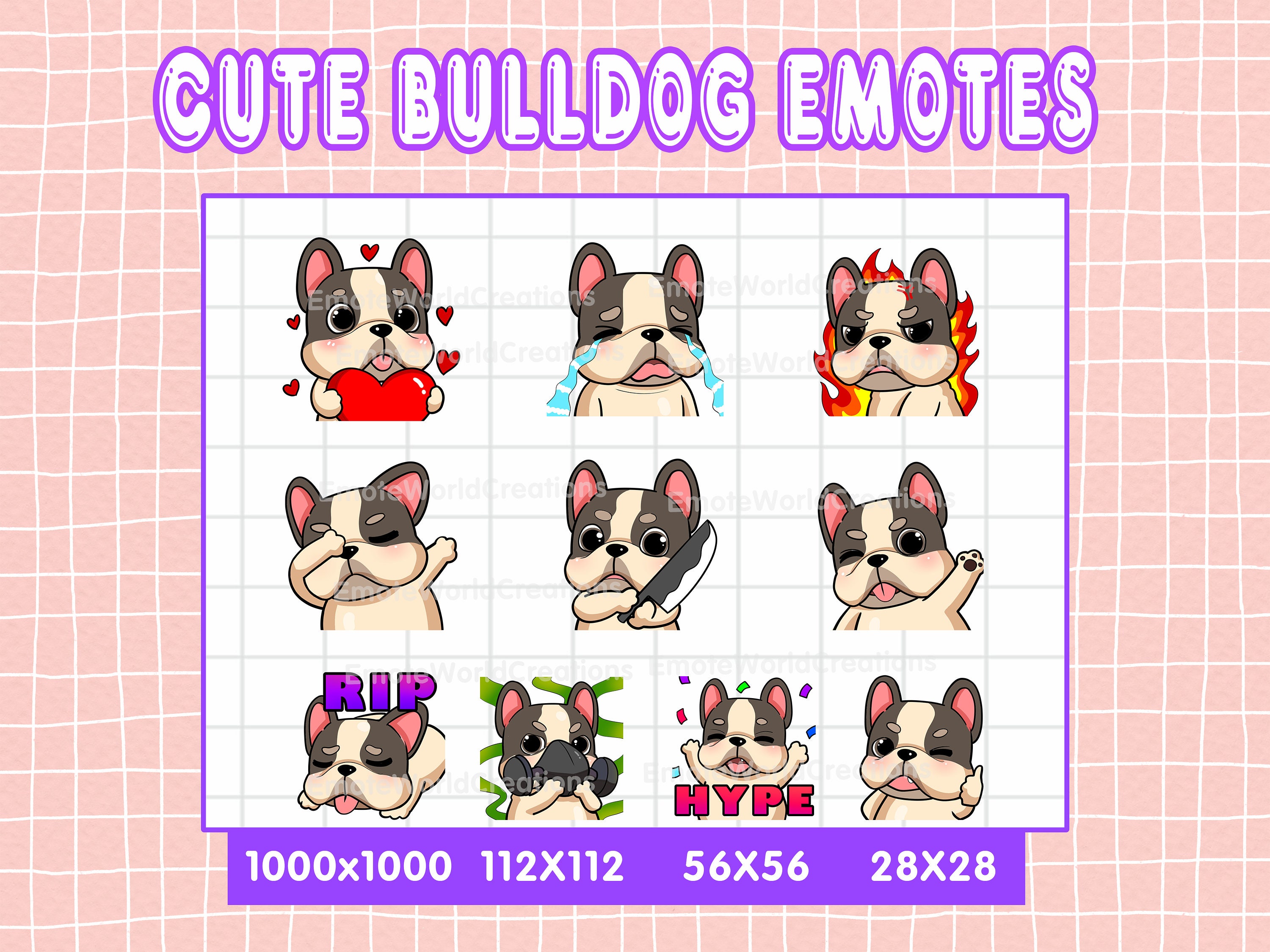 Cute Bulldog Dog Emotes for Twitch or Discord Streamers, Dog Emoji ...