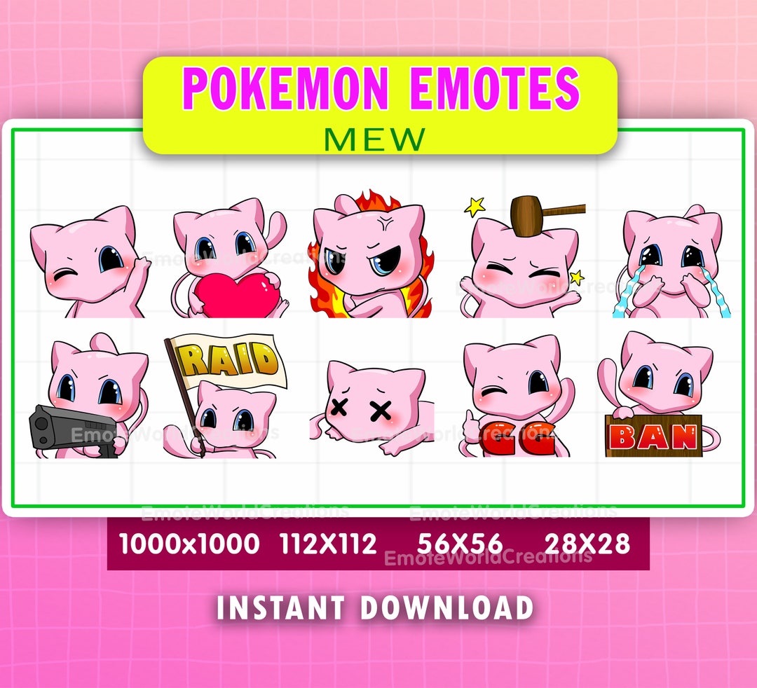 Cute Mew Pokemon Emotes for Twitch or Discord Streamers, 10 Mew Emoji ...