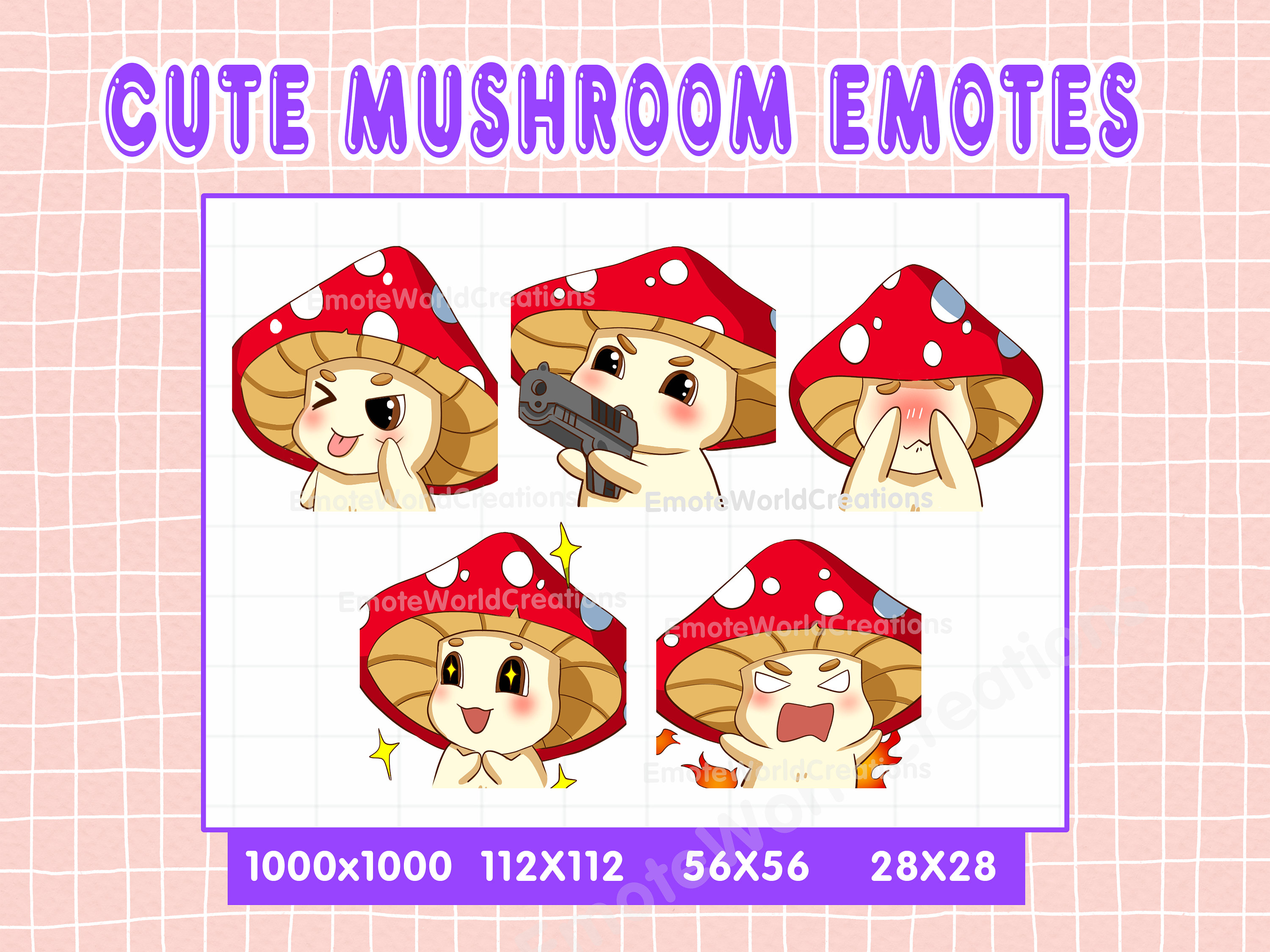 Twitch | Discord Emotes Pack/ 5 Cute Mushroom Emotes Pack, Toadstool ...