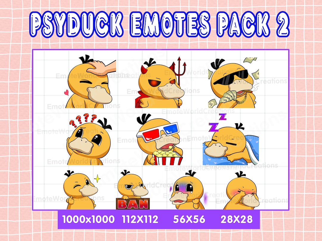Cute Psyduck Emotes for Twitch or Discord Streamers, 10 Psyduck Emoji ...
