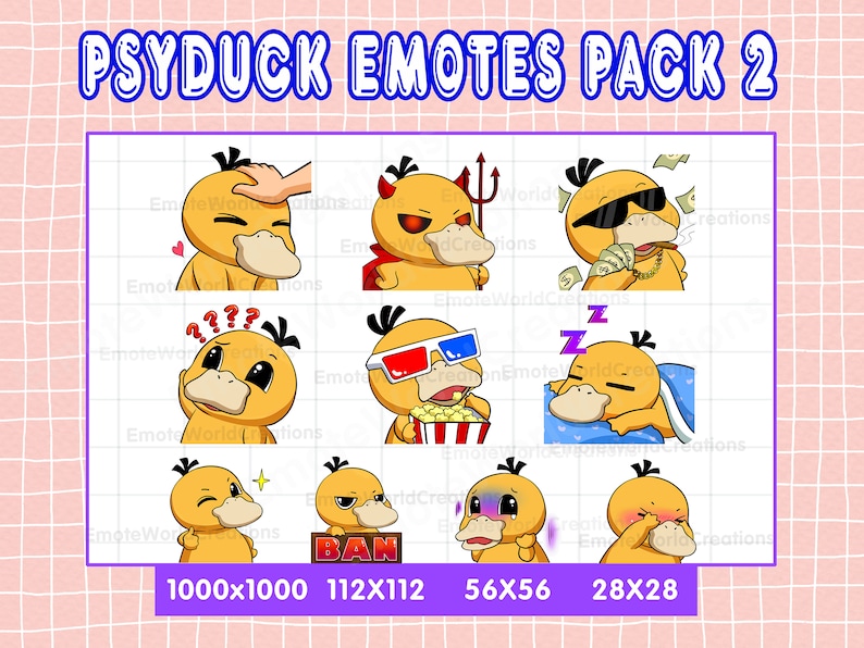 Cute Psyduck Emotes for Twitch or Discord Streamers, 10 Psyduck Emoji ...