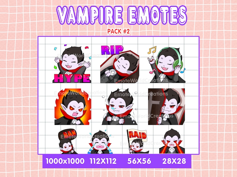 Cute Vampire Emotes for Twitch or Discord Streamers, 10 Dracula Emoji ...