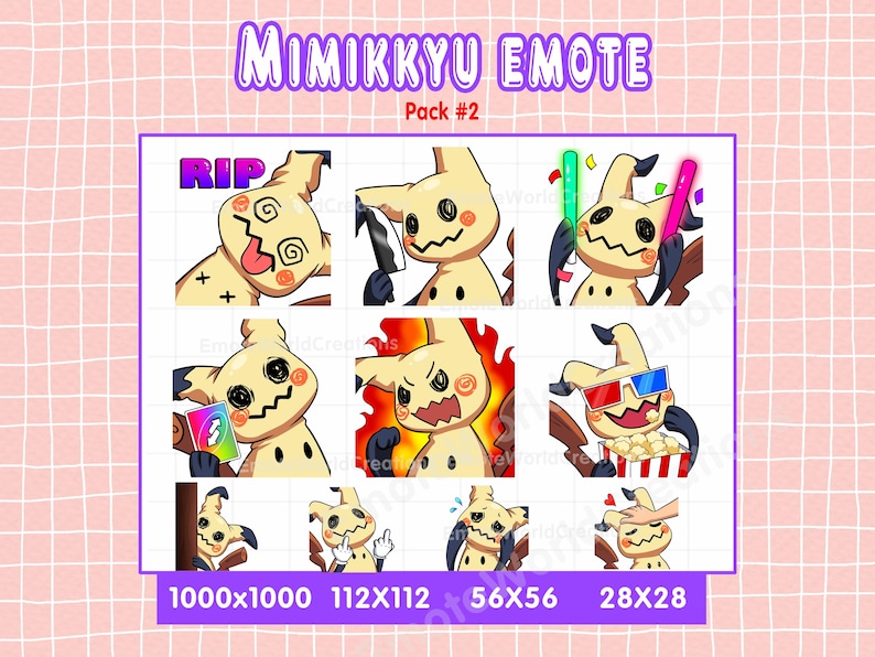 Cute Mimikkyu Emotes for Twitch or Discord Streamers, 10 Mimikkyu Emoji ...