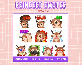 Kawaii Reindeer Twitch Discord Emotes / Xmas Animal Emoji / Subscriber ...