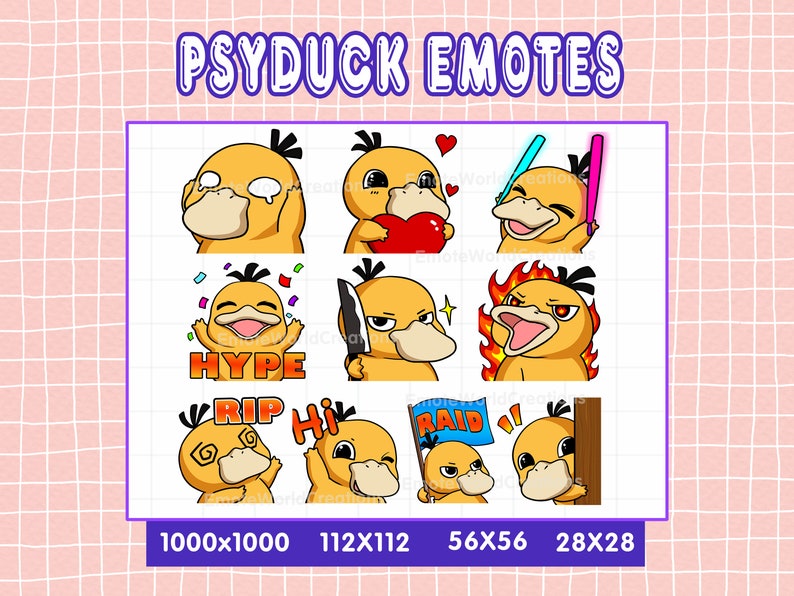 Cute Psyduck Emotes for Twitch or Discord Streamers, 10 Psyduck Emoji ...