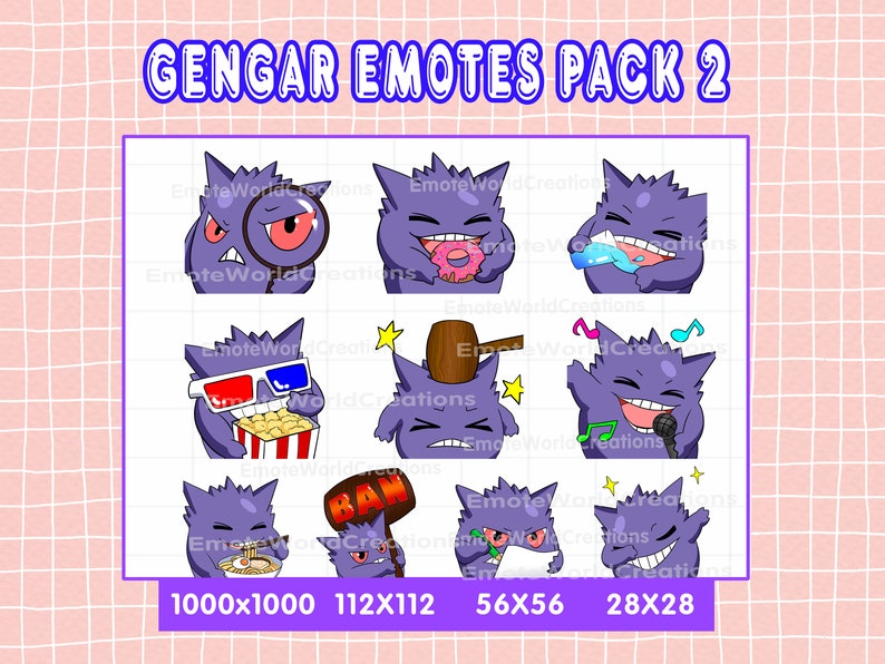 Cute Gengar Emotes for Twitch or Discord Streamers, 10 Gengar Emoji ...