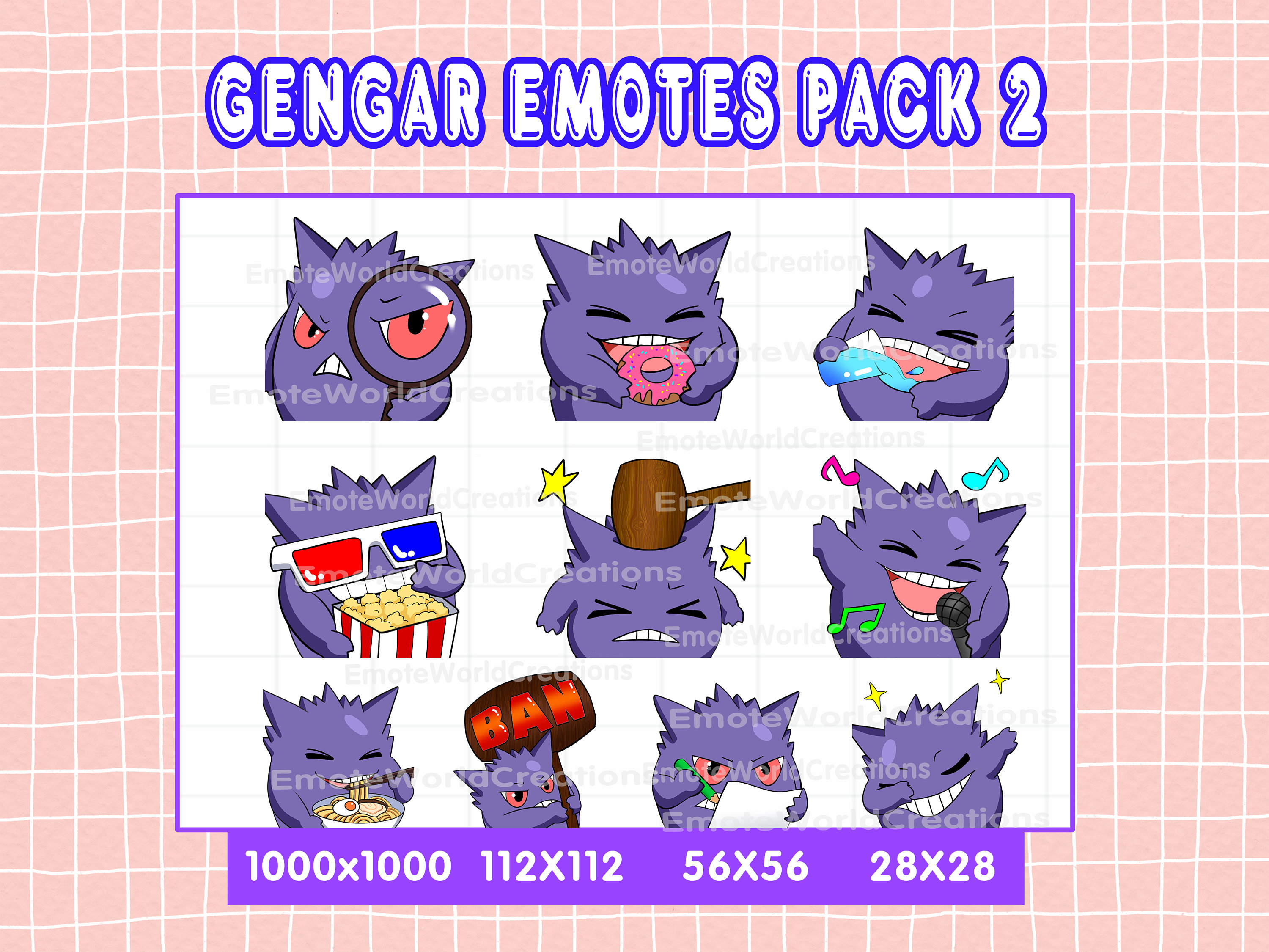 Cute Gengar Emotes for Twitch or Discord Streamers, 10 Gengar Emoji ...