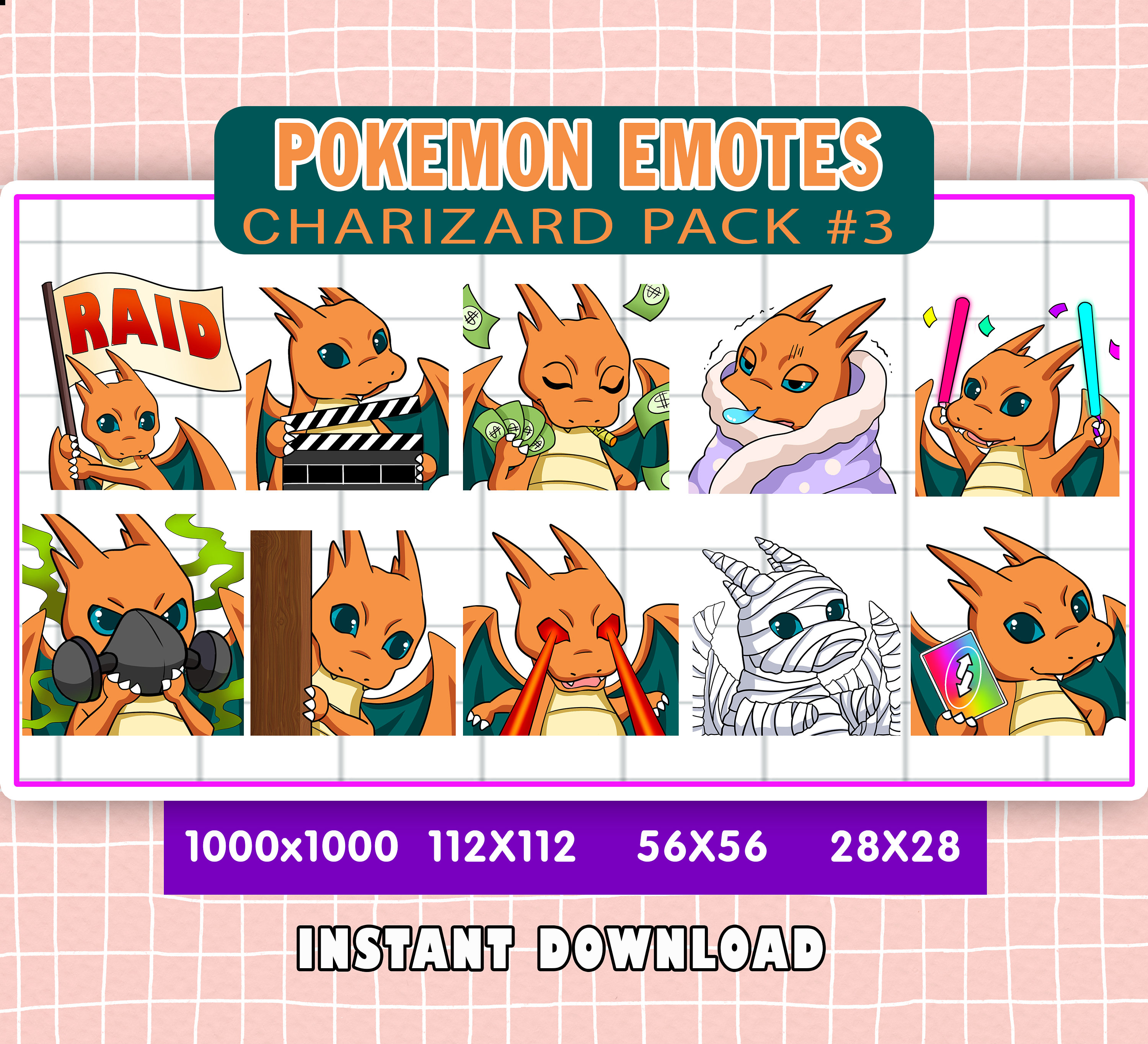 Cute Charizard Pokemon Emotes for Twitch or Discord Streamers, 10 ...