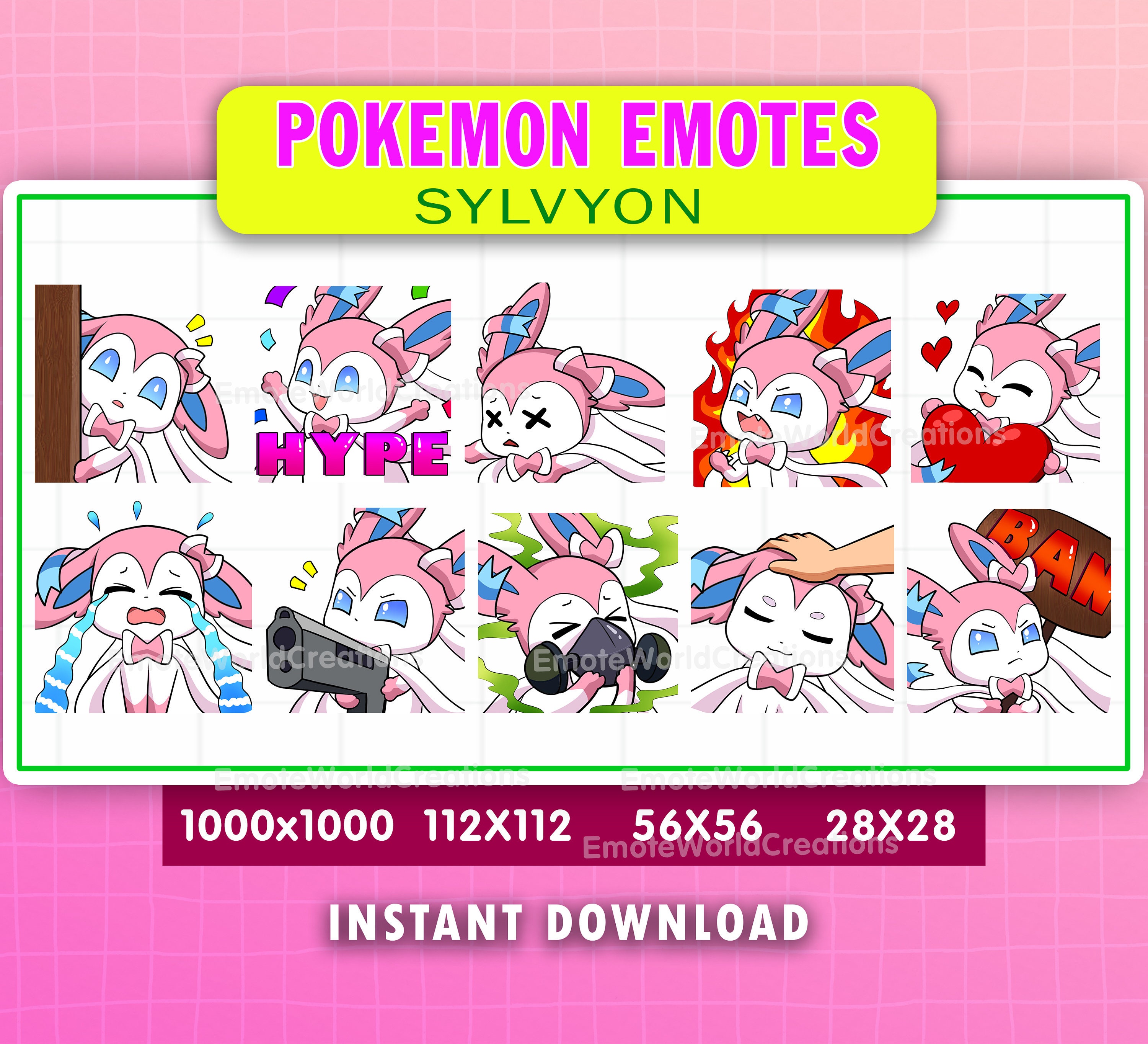 Cute Sylveon Pokemon Emotes for Twitch or Discord Streamers, 10 Sylveon ...