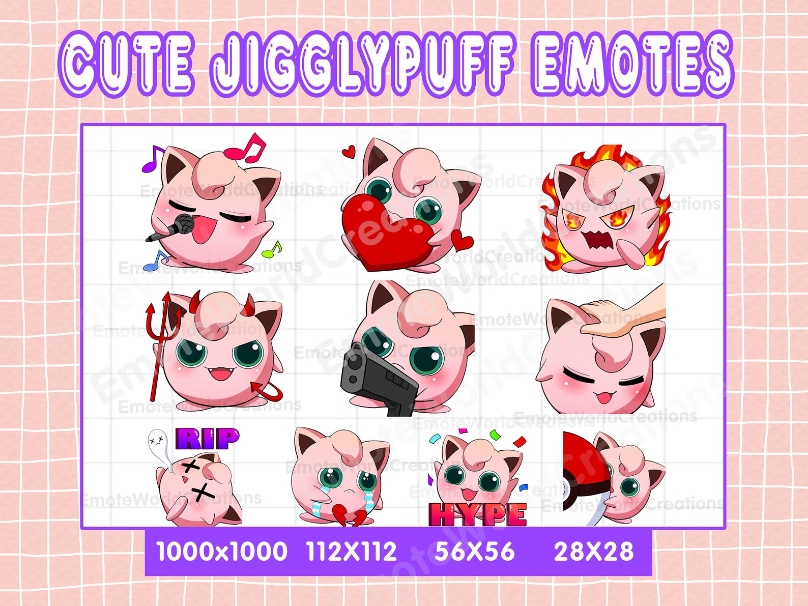 Cute Jigglypuff Emotes for Twitch or Discord Streamers, 10 Jigglypuff ...