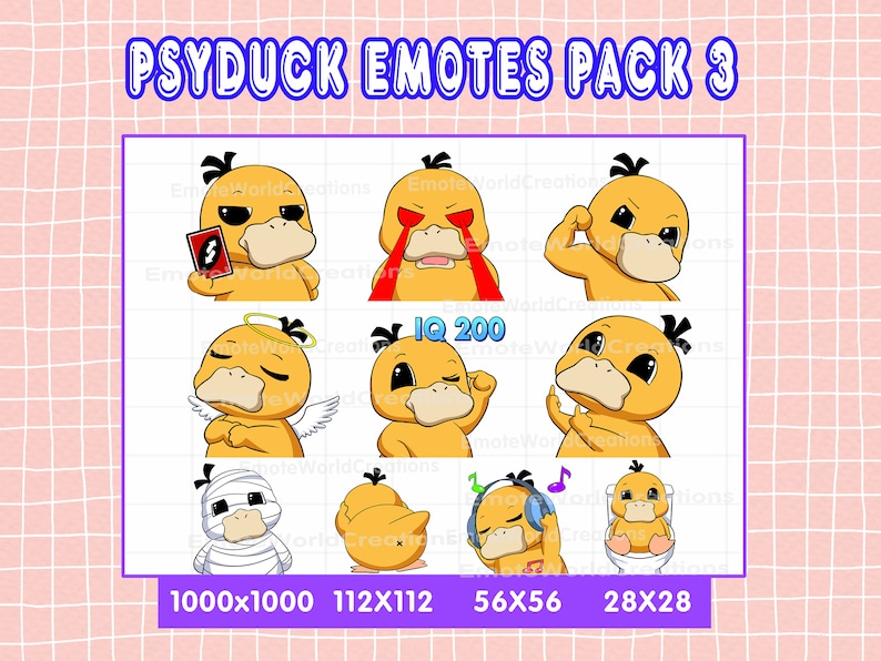 Cute Psyduck Emotes for Twitch or Discord Streamers, 10 Psyduck Emoji ...