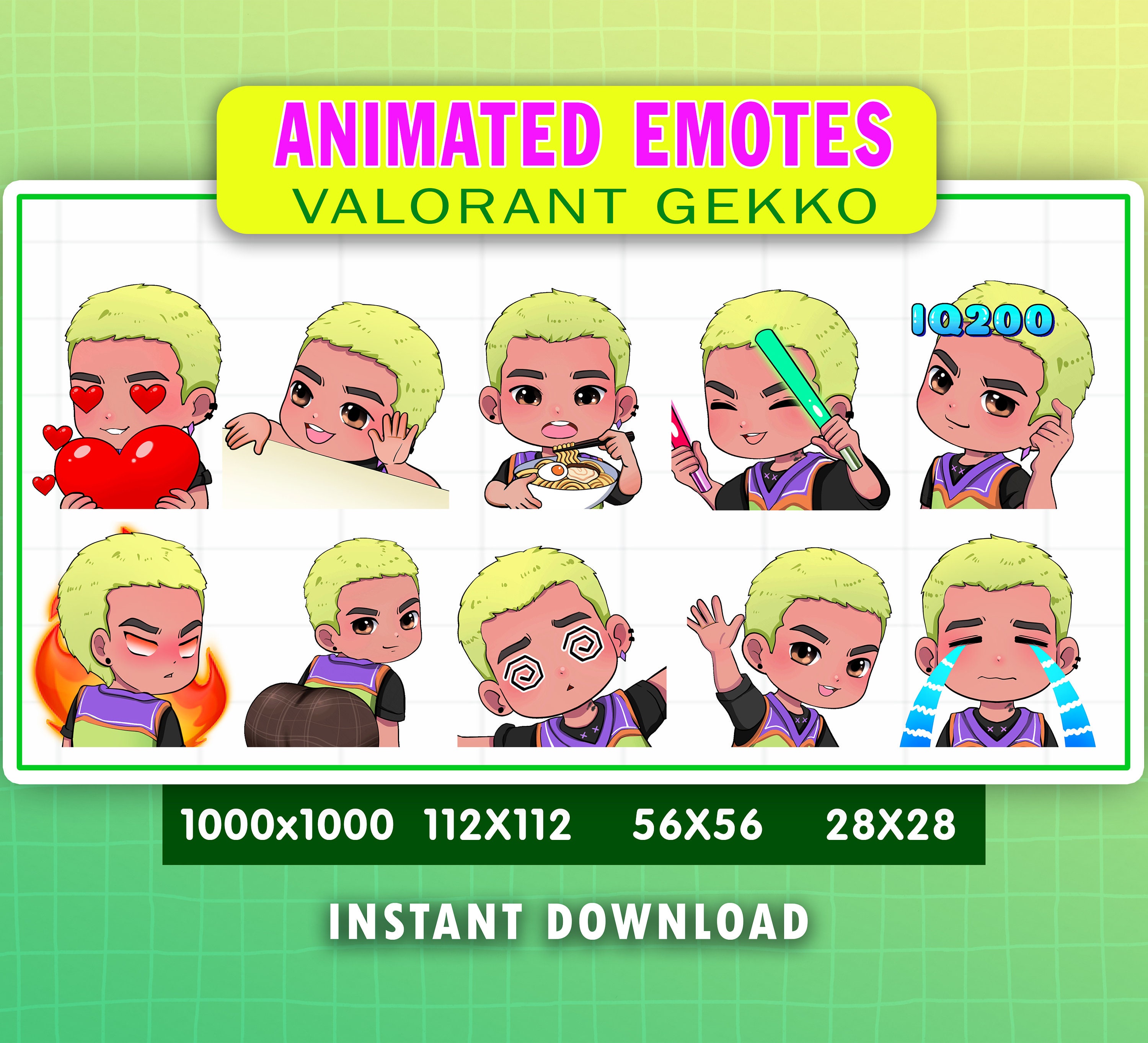ANIMATED Gekko Valorant Emotes for Twitch or Discord Streamers, 10 ...