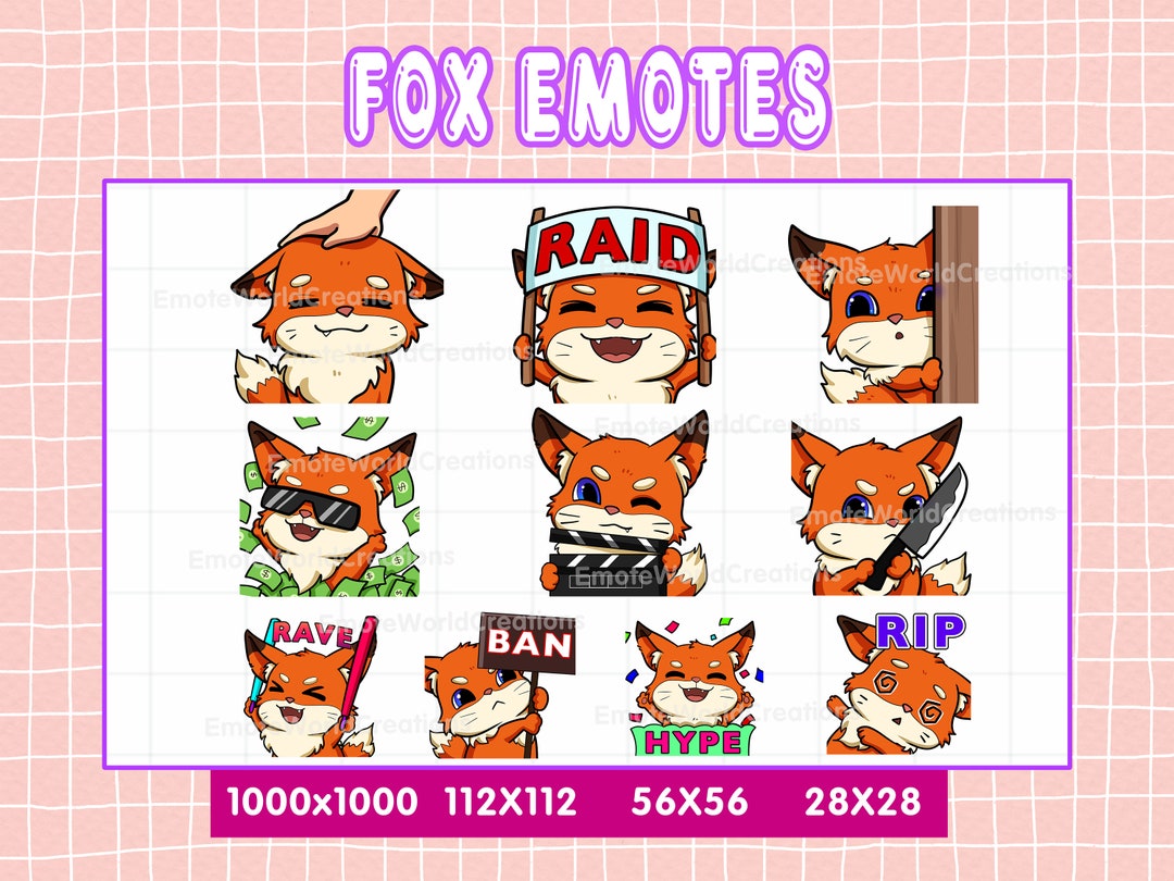 Cute Fox Emotes for Twitch or Discord Streamers, 10 Fox Emoji Pack, Fox ...