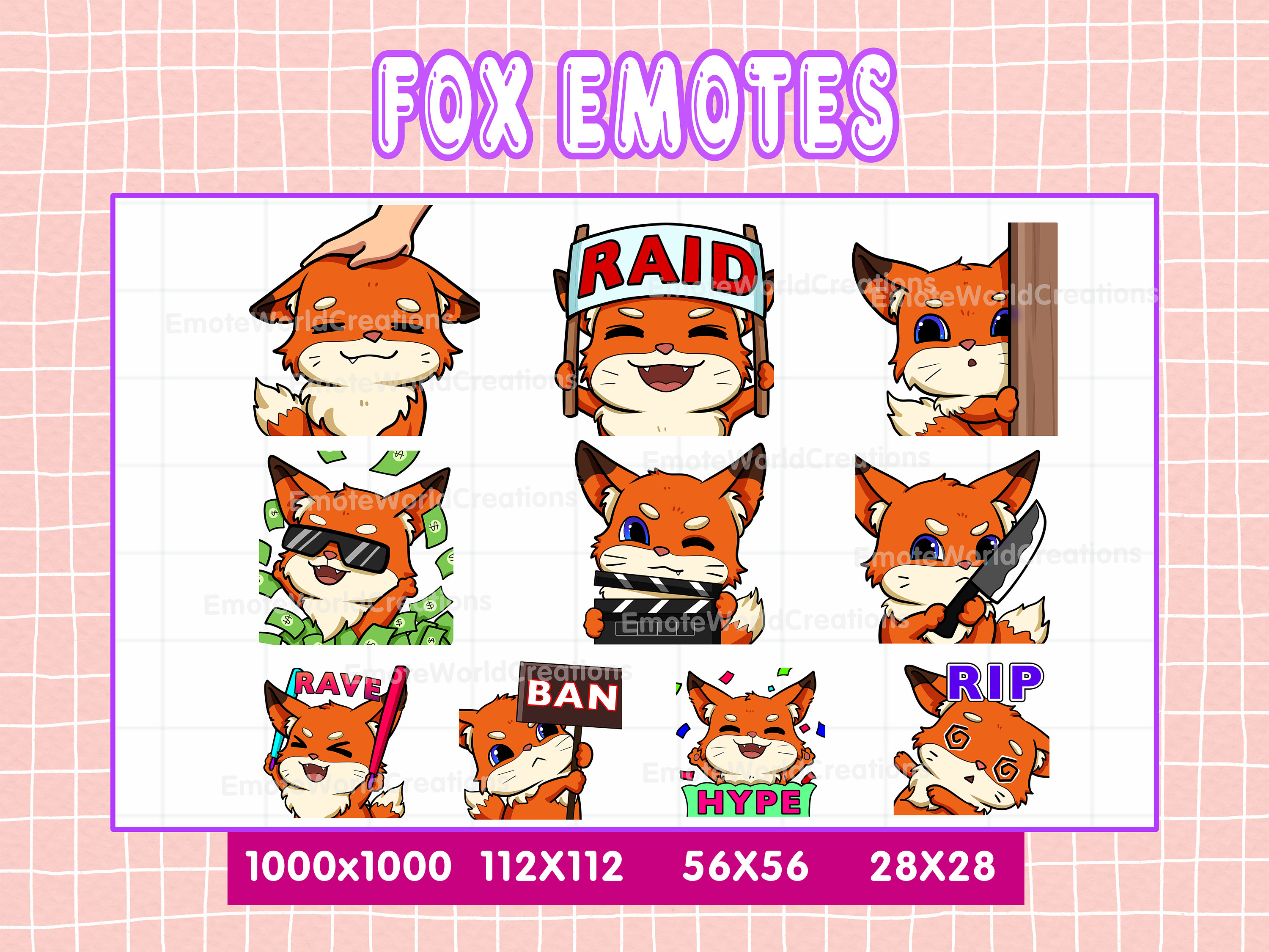 Cute Fox Emotes for Twitch or Discord Streamers, 10 Fox Emoji Pack, Fox ...