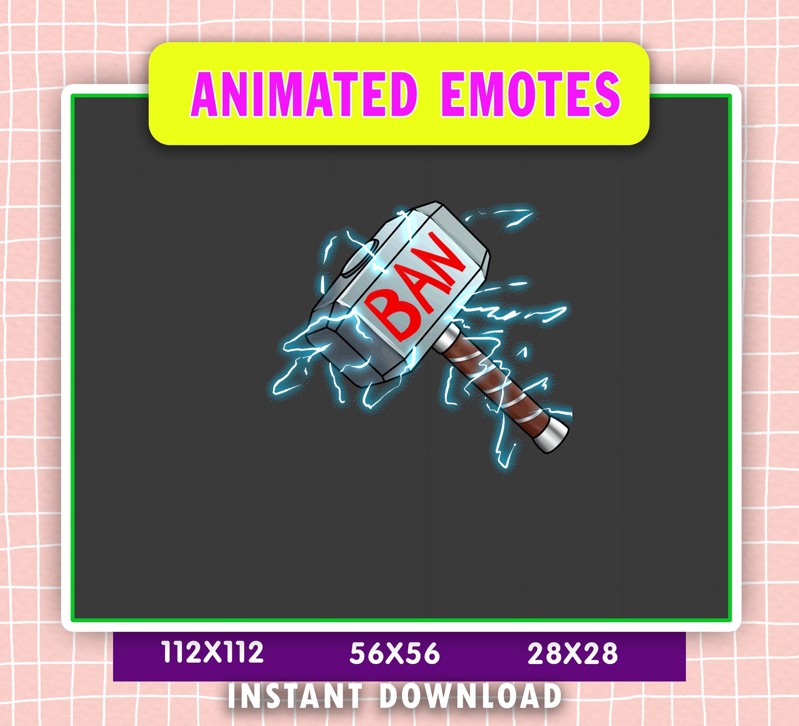 ANIMATED Ban Hammer Emote Twitch, Electric Ban Hammer Animated Emote ...