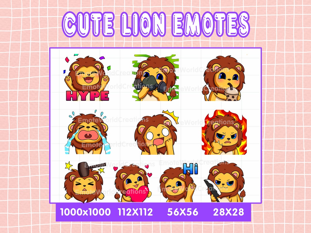 Cute Lion Emotes for Twitch or Discord Streamers, 10 Lion Emoji Pack ...
