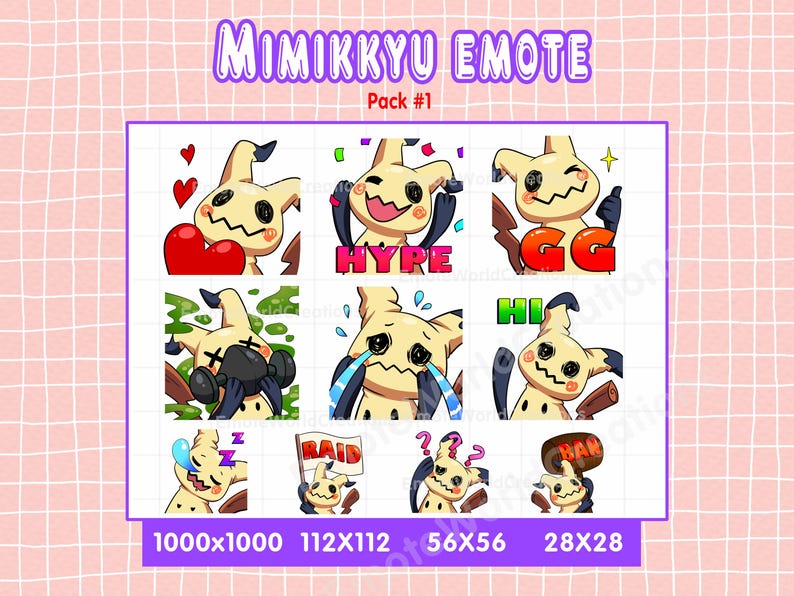 Cute Mimikkyu Emotes for Twitch or Discord Streamers, 10 Mimikkyu Emoji ...