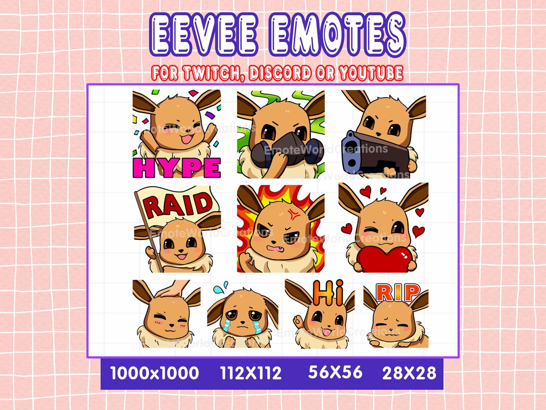 Cute Eevee Emotes for Twitch or Discord Streamers, 10 Eevee Emoji Pack ...