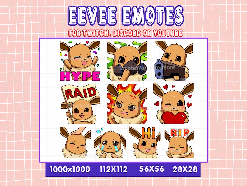 Cute Eevee Emotes for Twitch or Discord Streamers, 10 Eevee Emoji Pack ...