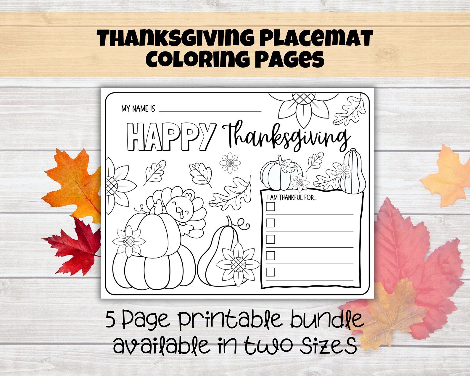 Thanksgiving/fall Bible Verse Set of 5 Placemat Coloring Pages, Sunday ...