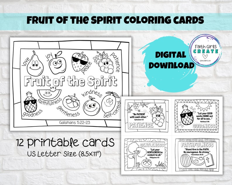Fruit of the Spirit Printable Coloring Cards, Sunday School, Kids ...