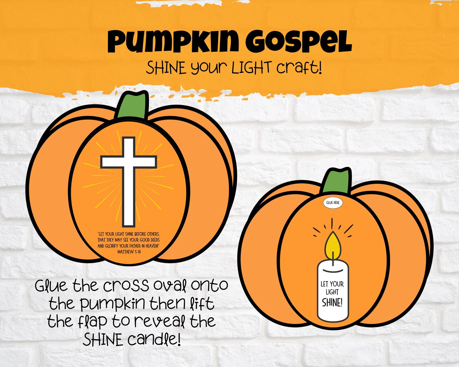 Pumpkin Gospel Shine Your Light Craft, Thanksgiving/fall Bible Themed ...