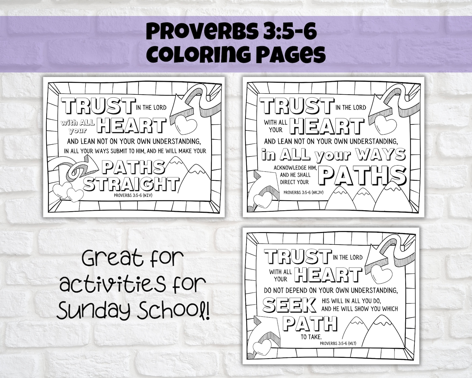 Proverbs 3:5-6 Trust in the Lord Set of 5 Printable Colouring Pages for ...