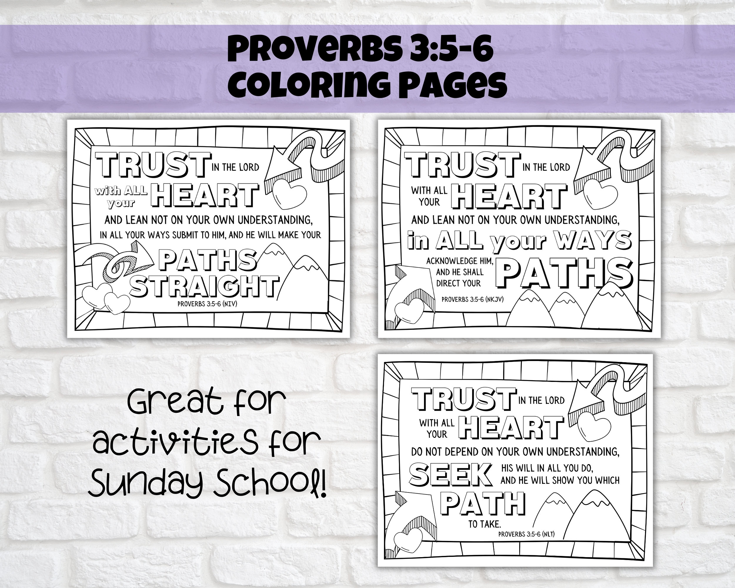 Proverbs 3:5-6 Trust in the Lord Set of 5 Printable Colouring Pages for ...