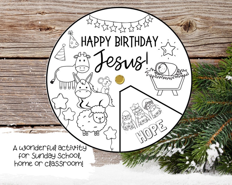 Kids Printable Happy Birthday Jesus Christmas Spinner Color Wheel ...
