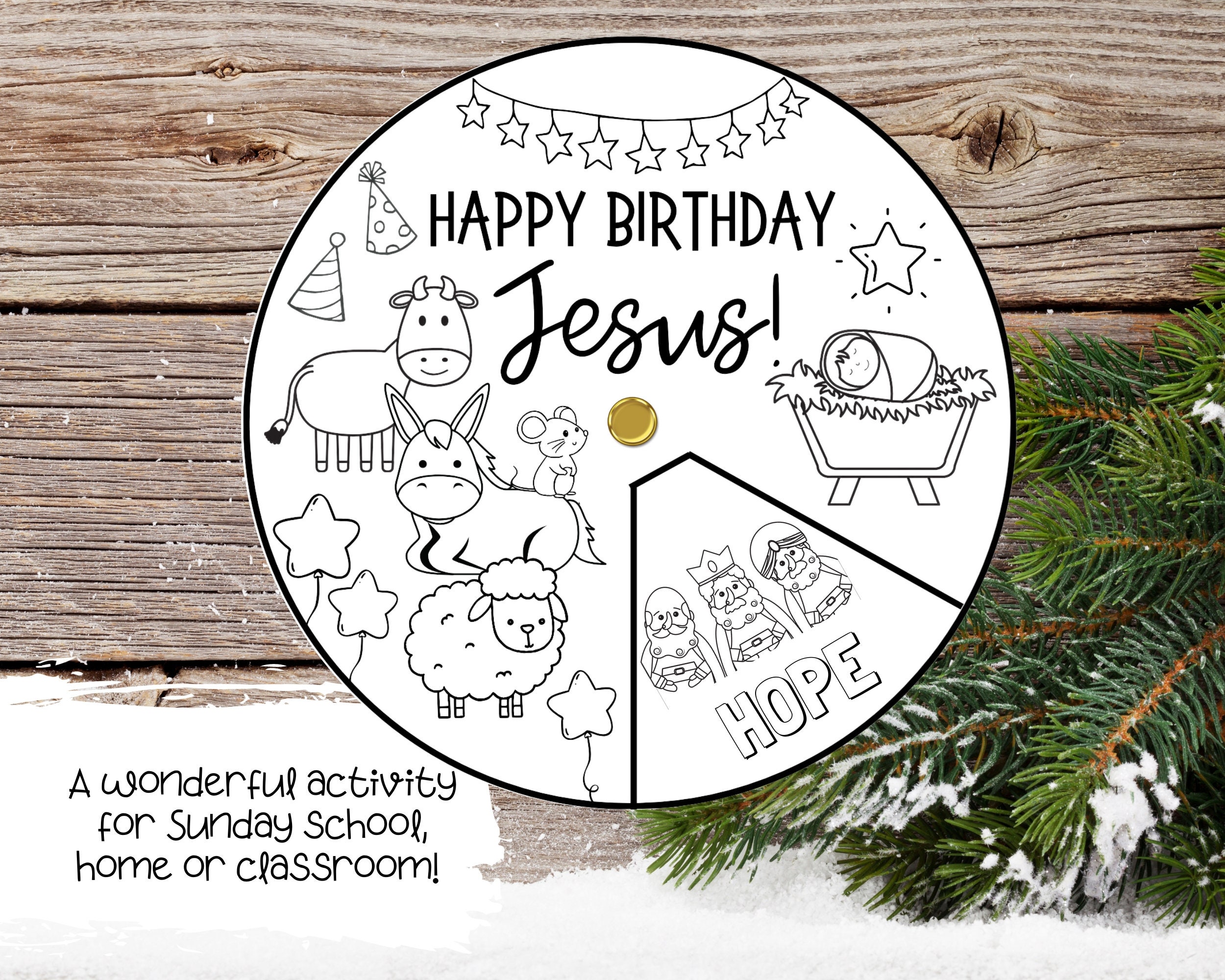 Kids Printable Happy Birthday Jesus Christmas Spinner Color Wheel ...