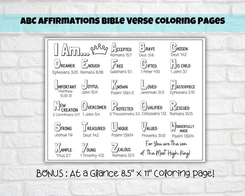 ABC Affirmations Bible Verse Identity in Christ Coloring Pages for BOYS ...