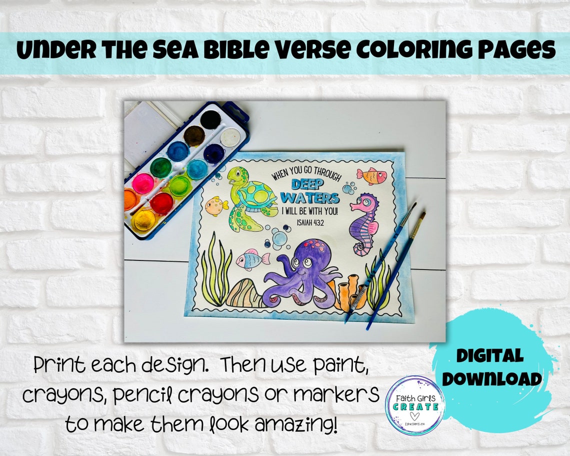 Under the Sea Kids Bible Verse Printable Colouring Pages - Etsy