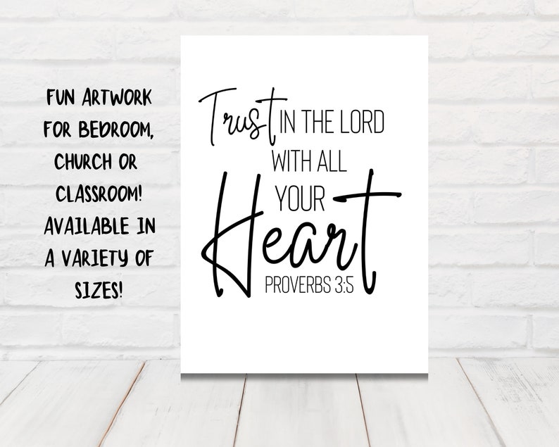 Trust in the Lord Printable Bible Wall Art, Proverbs 3:5, Affirmation ...