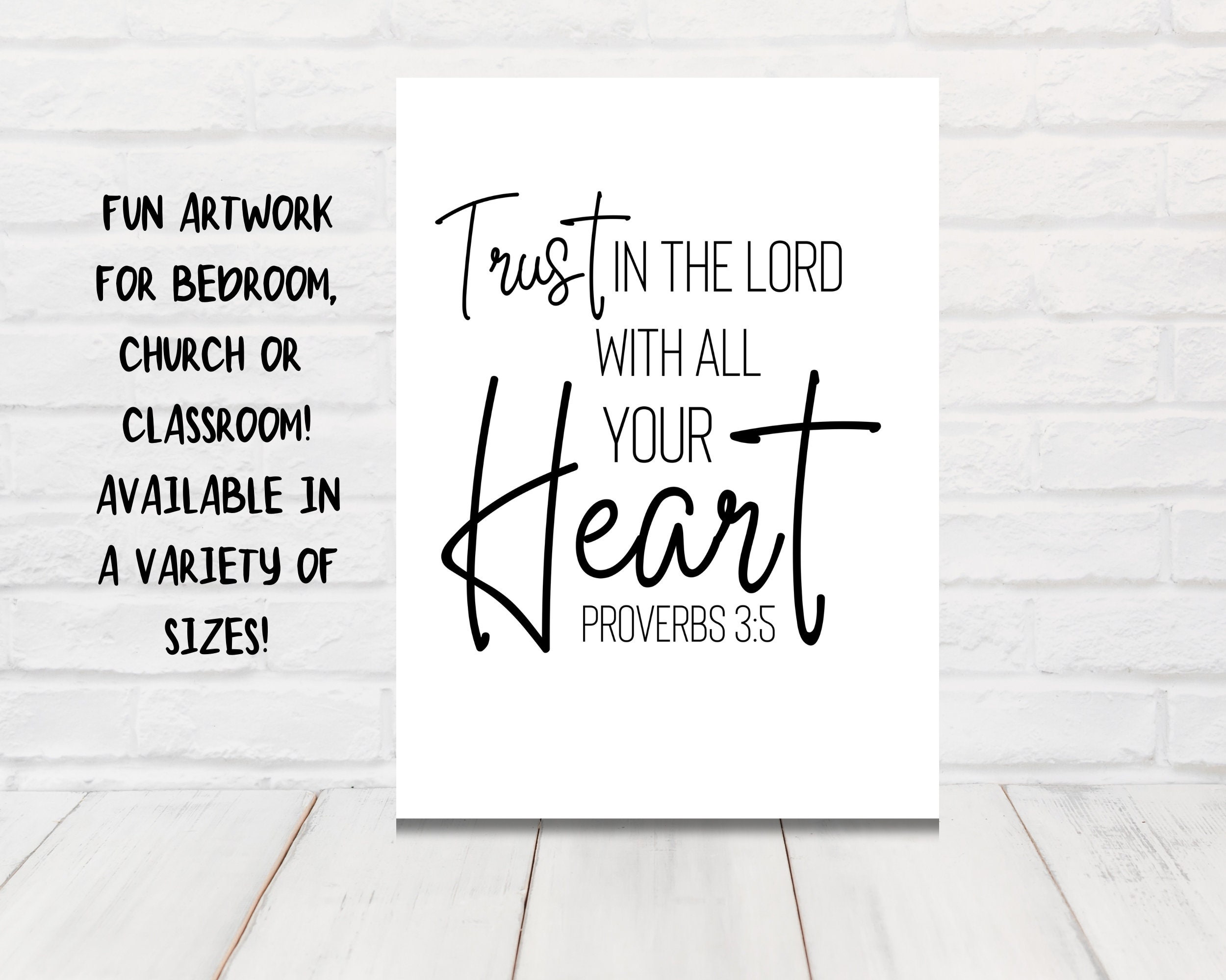 Trust in the Lord Printable Bible Wall Art, Proverbs 3:5, Affirmation ...