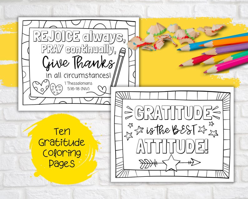 Gratitude Printable Coloring Activity Pages for Kids, Faith Based ...