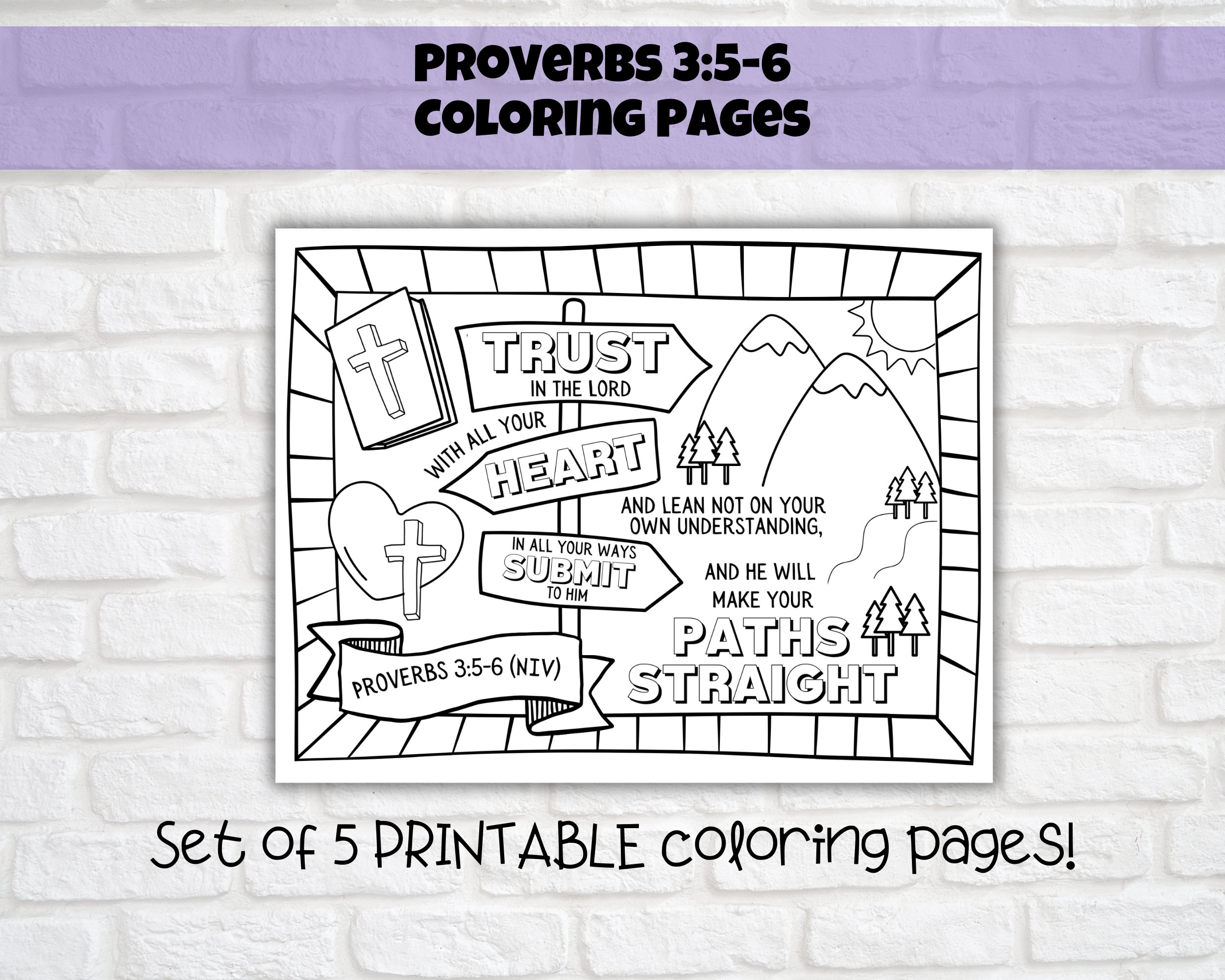 Proverbs 3:5-6 Trust in the Lord Set of 5 Printable Colouring Pages for ...