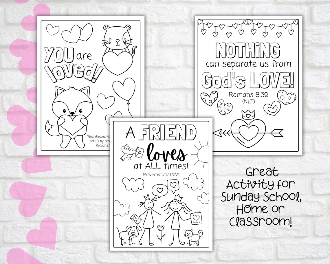 Kids Printable Bible Verse Valentine/love Themed Coloring Pages, Sunday ...