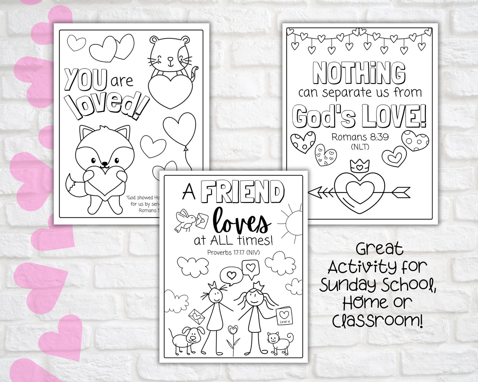 Kids Printable Bible Verse Valentine/love Themed Coloring Pages, Sunday ...