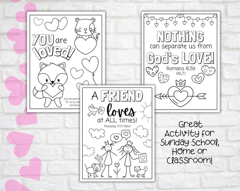 Kids Printable Bible Verse Valentine/love Themed Coloring Pages, Sunday ...