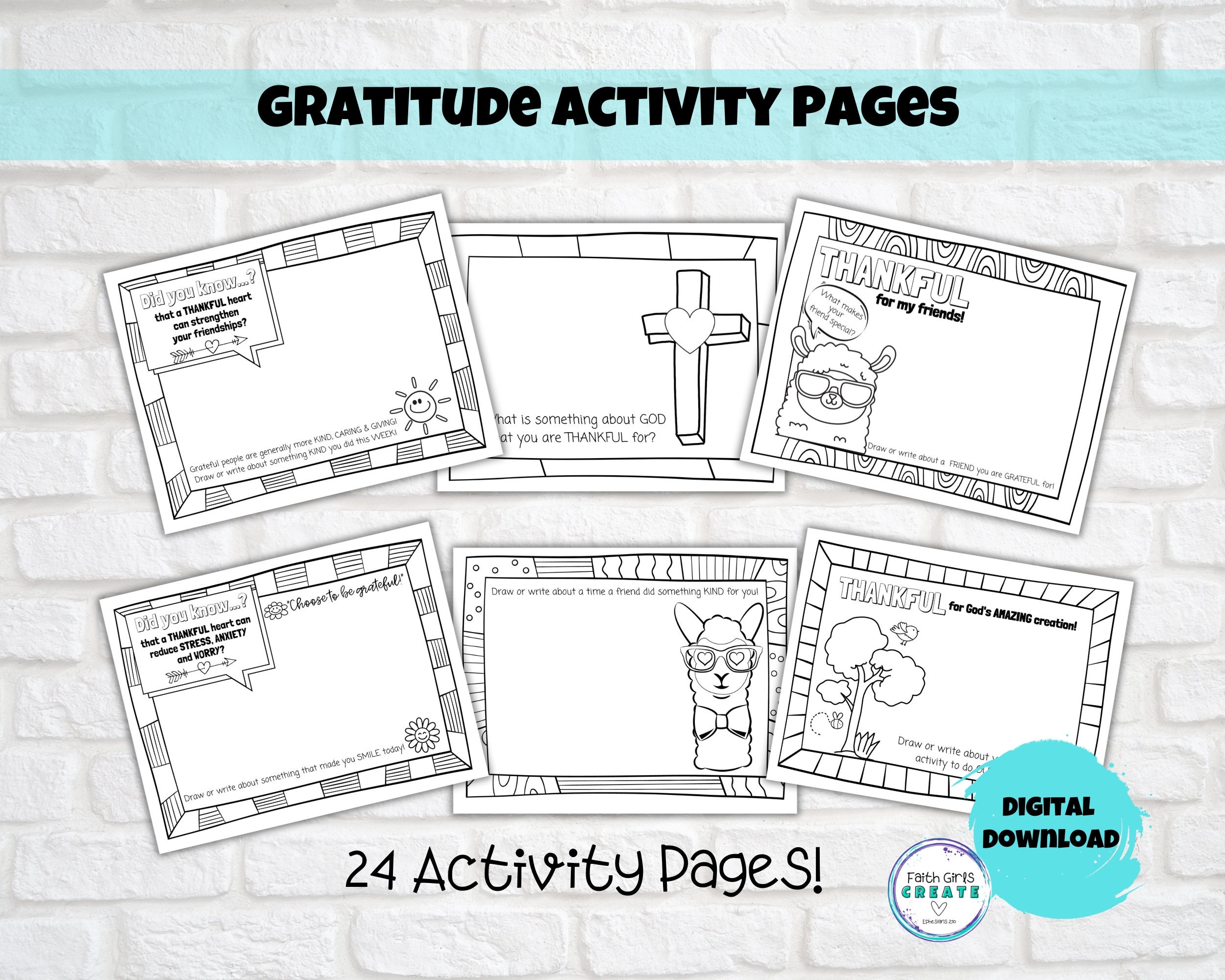 Gratitude Printable Coloring Activity Pages for Kids, Faith Based ...