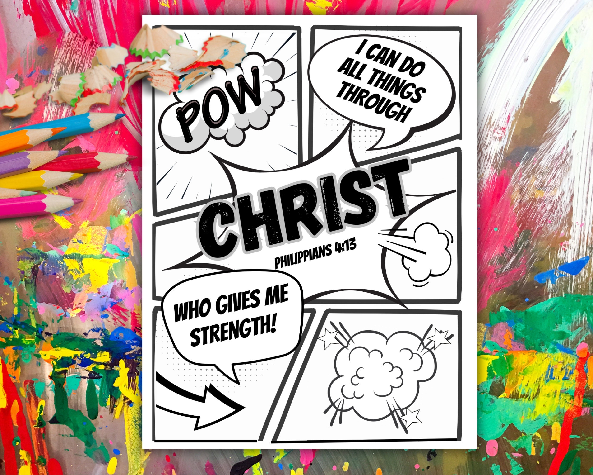 Superhero Comic Book Bible Verse Coloring Set of 6, Kids Scripture ...