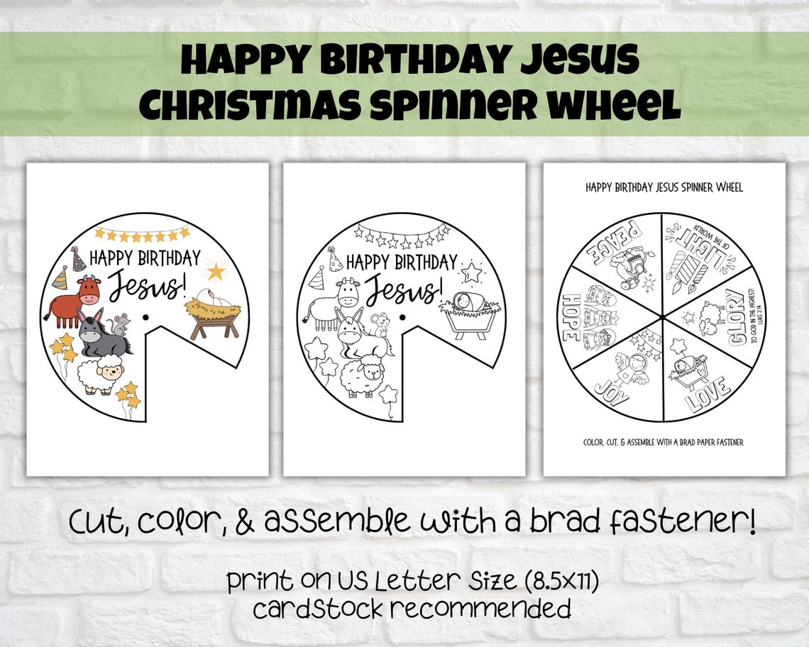 Kids Printable Happy Birthday Jesus Christmas Spinner Color Wheel ...