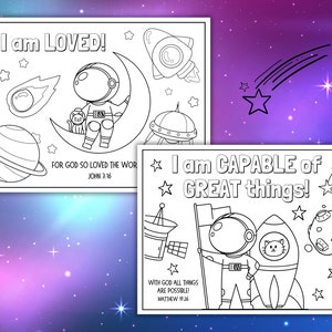 Space Themed Bible Verse Coloring Set of 10, Printable Sunday School ...