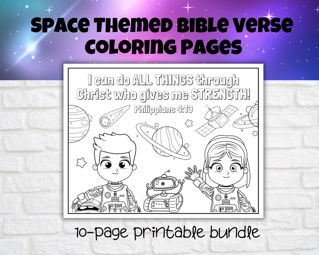 Space Themed Bible Verse Coloring Set of 10, Printable Sunday School ...