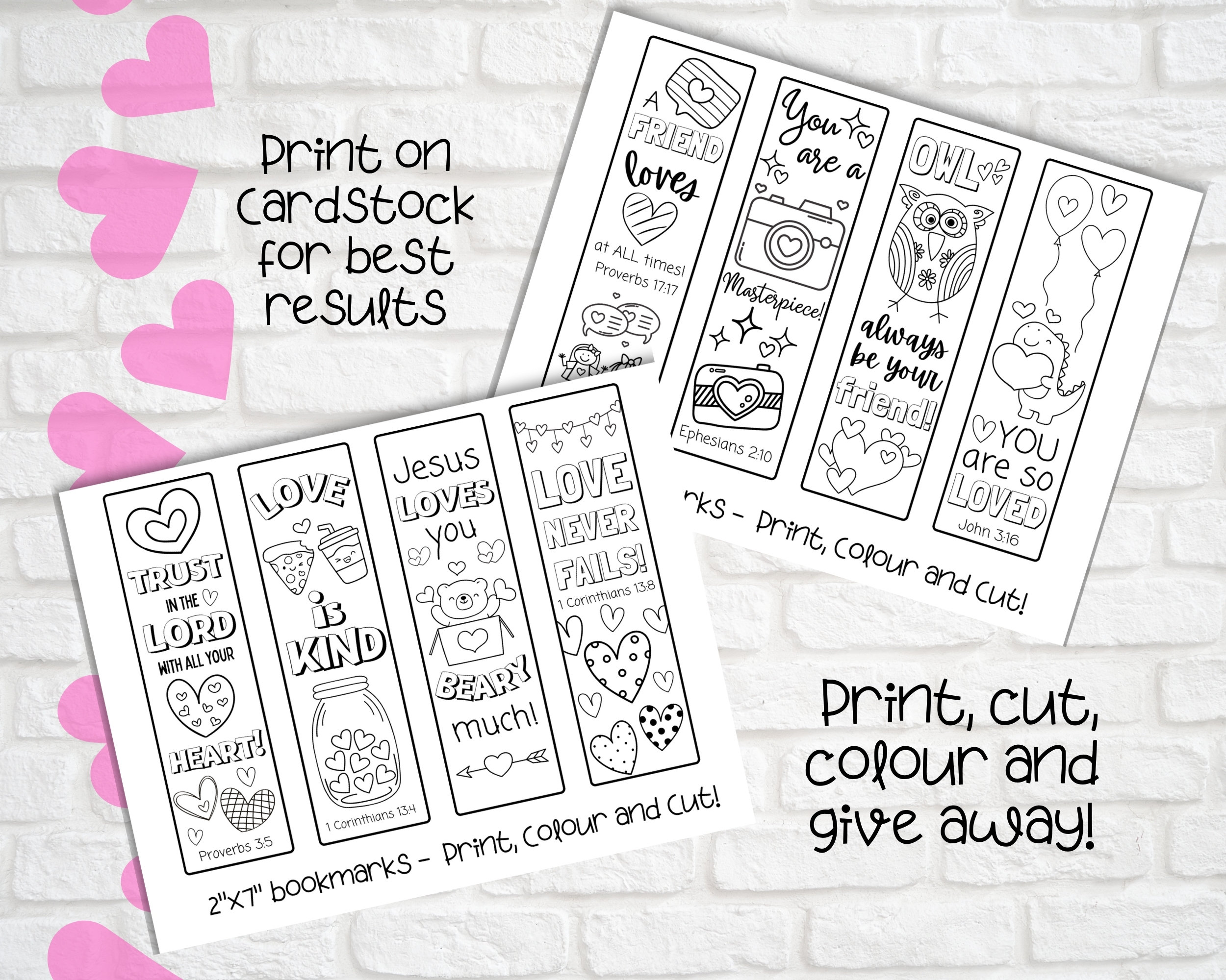 Kids Printable Bible Verse Valentine/love Themed Bookmarks to Colour ...
